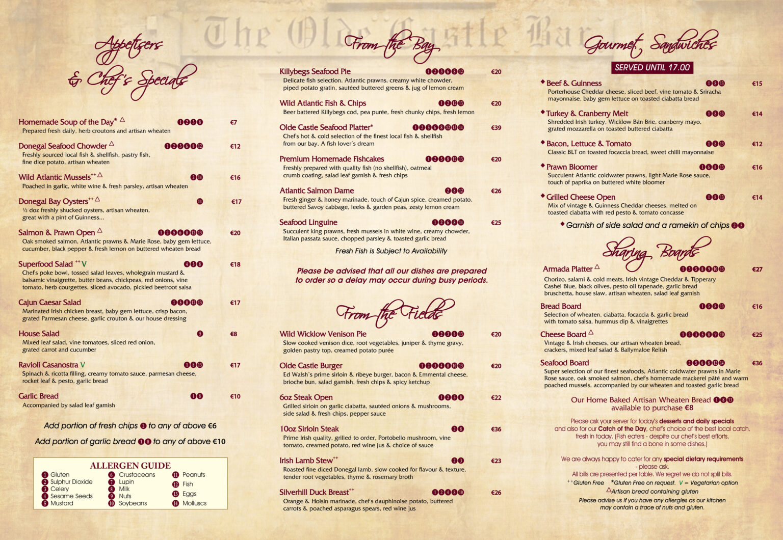 Menu - The Olde Castle Seafood Bar